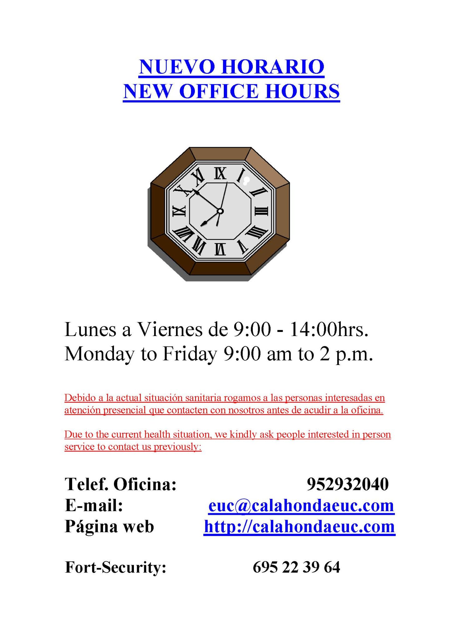 Nuevo horario de oficina | Sitio de Calahonda